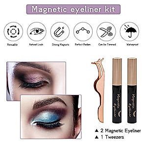 UNIWIN Magnetic Eyelashes with Eyeliner, Magnetic Eyeliner and Magnetic Eyelashes Kit, 5 Pairs Reusable 3D Natural Look, False Lashes Magnetic with Tweezers (No Glue Needed)