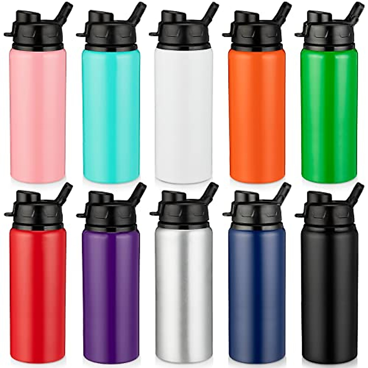10 Pieces Aluminum Water Bottle 20 oz Leak Proof Aluminum Reusable Bottles Lightweight Portable Sports Water Bottle Bike Water Bottles Snap Lid Metal Water Bottle for Travel (Multiple Colors)