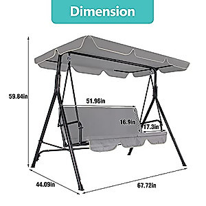 Funny Sunny Outdoor Patio Swing Chair with Canopy,3 Seater Porch Swing Chair with Adjustable Canopy and Removable Cushion for Patio Garden Poolside Balcony Backyard, Grey