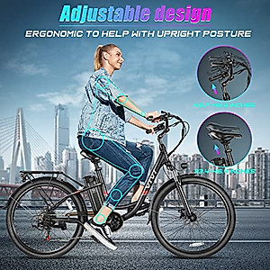 Vivi Electric Bike, 26/20 Inch Electric Bicycle for Adults, 500W E-Bike with 48V Removable Battery, Shimano 7 Speed Electric Commuter Cruiser Bike 20MPH & 50 Mile Adult Electric Bikes City Women