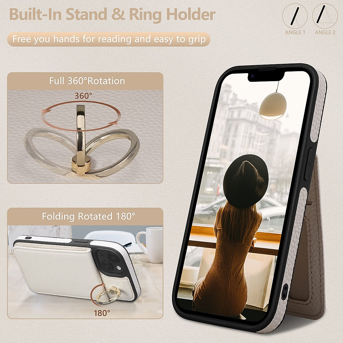 Keallce Case for iPhone 14 Plus 6.7'' Detachable Crossbody Wallet Case with RFID Blocking Card Slots, 360ｰStand Ring Flip Leather Protective Cover Lanyard Shoulder Strap Women for iPhone 14 Plus,Beige