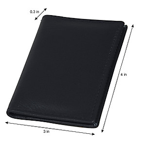 Leatherboss Genuine Leather Slim Thin Credit Debit Card ID Mini Holder Bifold Wallet Driver License Safe Holder, Black