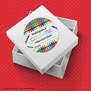 Colorful Crayon Valentine Party Favor Sticker Labels, 40 2" Party Circle Stickers by AmandaCreation, Great for Classroom Valentines, Envelope Seals, Gifts & Treats