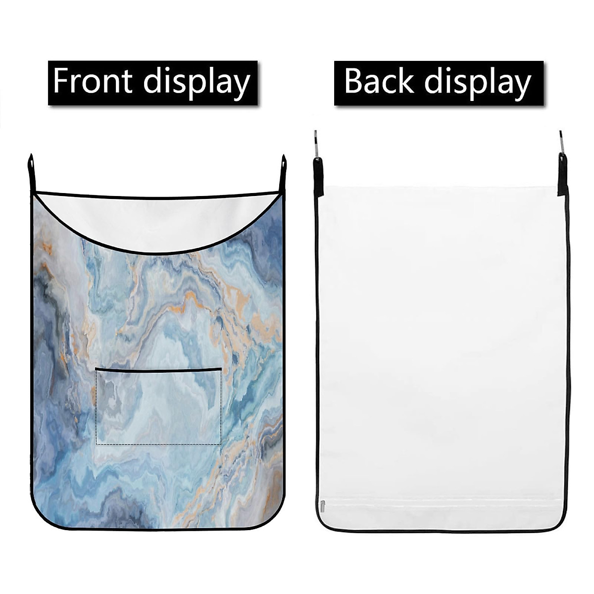 Hanging Laundry Bag Blue Marble with Over Door Hooks Durable Space Saving Laundry Bag Wide Open Top