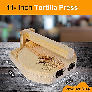 CHAMPS 11-Inch Wooden Tortilla Press Maker | Wooden Dough Presser Tool | 11" Round Wood Flour Tortilla Press For Homemade | Wooden Tortilla Press | Mexican Wood Tortillas, Roti, Burritos, and More
