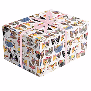 Colors of Rainbow Flat Sheet Wrapping Paper Featuring Cute Kitties Wearing Flower Crowns with a Floral Flair Gift Wrap (Kitty Cat)