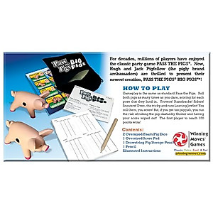 Pass The Pigs Big Pigs by Winning Moves Games USA, Hysterical Pig-Dice Rolling Game with Oversized Foam Pigs for 2 to 4 Players, Ages 8 +