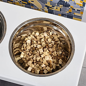 PawHut 6" Height Small Puppy Dog Feeding Station for Messy Pets, Stainless Steel Elevated Dog Bowls with Modern Wooden Frame, Dog Food Stand Pet Feeding Station, White