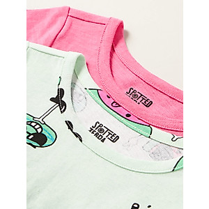 Amazon Essentials Toddler Girls' Knit Short-Sleeve Cinch-Waist Dresses (Previously Spotted Zebra), Pack of 2, Pink Watermelon, 4T