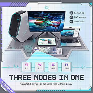 Wireless Mechanical Keyboard, Triple Mode 2.4G/USB-C/Bluetooth Gaming Keyboard, 104 Keys Programmable, Customize RGB Backlit, Red Switch, Bicolor PBT Keycaps, Rechargeable Wired Keyboard for Laptop PC