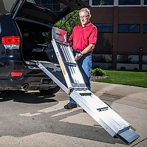 EZ-ACCESS SUITCASE 6 Foot Trifold Portable Aluminum Folding Ramp with Applied Surface That Resists Slips and Self Adjusting Bottom Transition Plates