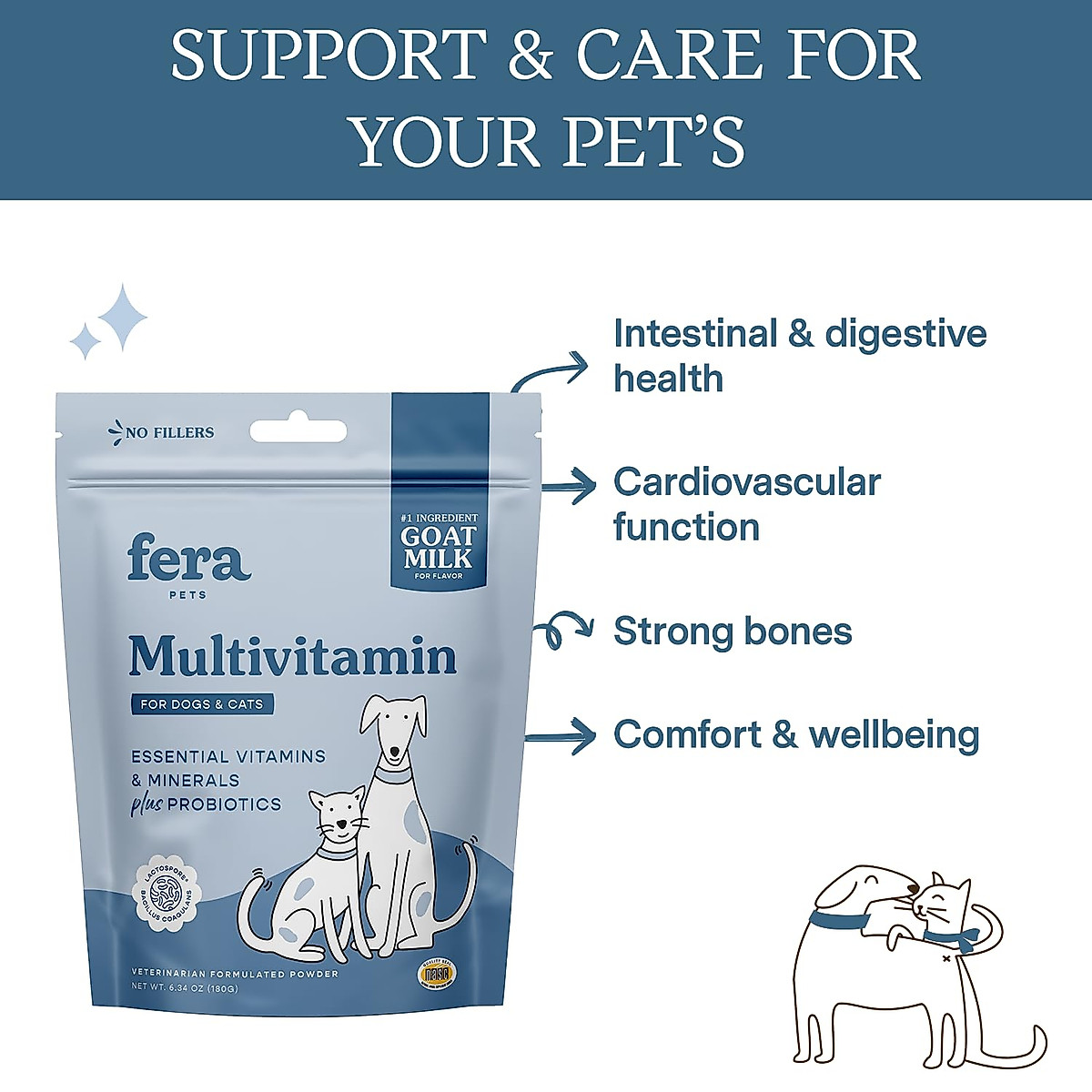 Fera Pet Organics Multivitamin Goat Milk Cat & Dog – Vet Created - Cat & Dog Multivitamin - Probiotics & Essential Vitamins & Minerals–60 Servings