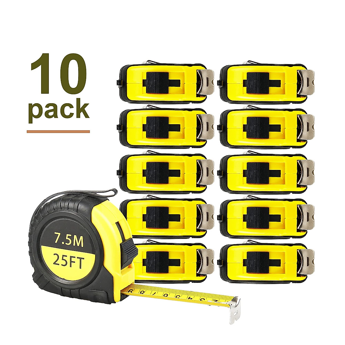 Tape Measure 25 ft, 10 Pack, Easy Read Retractable Tape Measure with Fractions Imperial and Metric Tape Measurers, 25 Foot by 1 inch