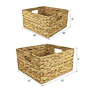 Wicker Baskets, Storage Baskets, Hand-Woven Wicker Baskets with Handles for Home Use, One Large and One Small Water Hyacinth Storage Baskets 7x12x12 Inches (2PCS)