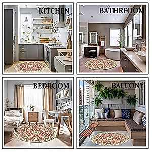 Erwinmu 2.6FT Tribal Round Area Rug for Bedroom Entryway Foyer - Persian Small Round Rug Soft Living Room Carpet Entryway Foyer Non-Slip Easy to Clean