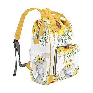Cute Elephant Sunflower Diaper Bags with Name Waterproof Mummy Backpack Nappy Nursing Baby Bags Gifts Tote Bag for Women