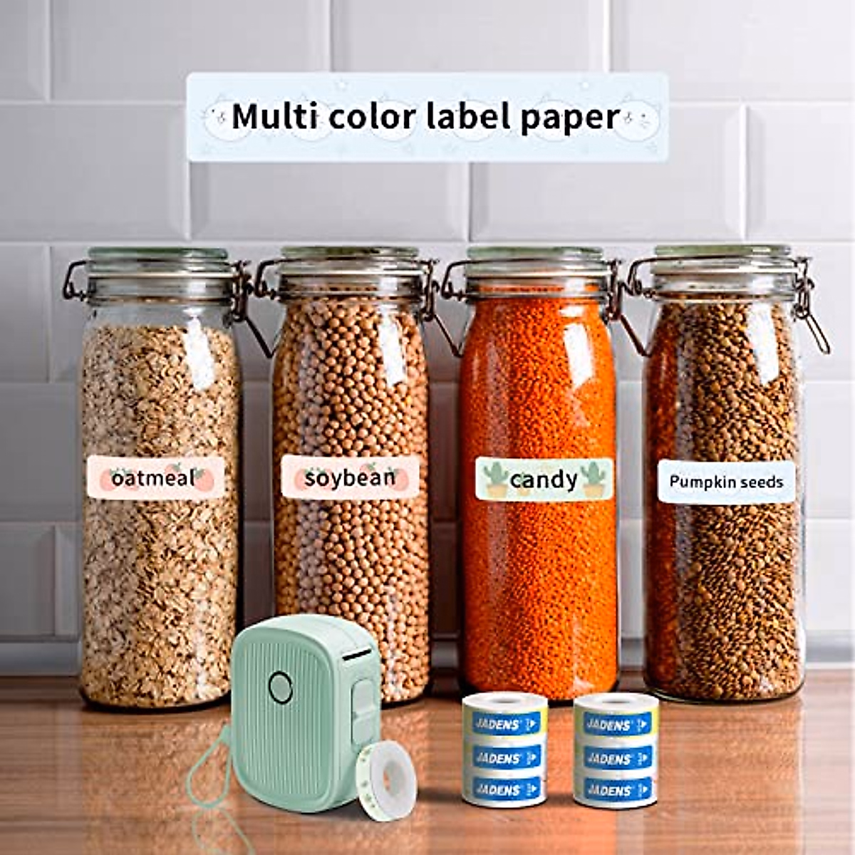 JADENS L12 Label Maker Tape, Continous 0.59inx18.04ft Thermal Laminated Waterproof Self-Adhesive Multipurpose Labeling Tape Replacement, 3 Pack(Patterned), not Compatible with D110