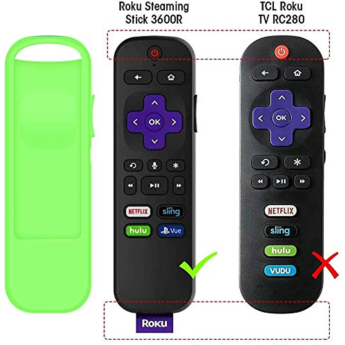 4 Pack Protective Case for TCL Roku TV Steaming Stick 3600R/3800/3900 Remote,Silicone Cover Roku Voice/Express/Premiere Remote Controller Skin,Replacement Sleeve-Glow Green,Glow Blue,Red,Blue