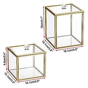 Hipiwe 2 Pack Glass Qtip Holder Dispenser With Lid Gold Bathroom Containers for Cotton Balls Makeup Sponges Bath Salts Candles Vanity Canisters Countertop Storage Organizer Jar