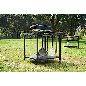 NUUK Outdoor Grill Cart with Double-Shelf 32" x 32" Grilling Prep Table Stainless Steel Rolling Outdoor Pizza Oven Table with Solid Steel Frame, Outdoor Cooking Station, Outdoor Dining Bar
