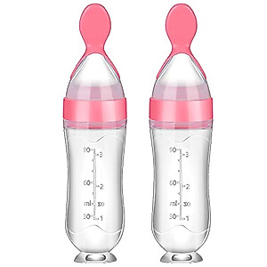 Nuanchu Baby Food Feeder Silicone Squeeze Feeding Spoon Toddler Food Feeder Dispensing Spoon Suction Cup Design Feeder (Pink)