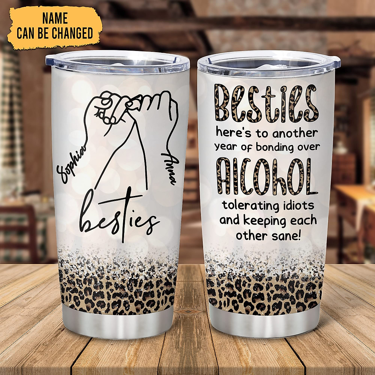 Hyturtle Personalized To My Besties Tumbler, Bestie Here's to Another Year Of Bonding Over, 20oz Stainless Steel Tumbler Customized Best Friend, Gift For Sister, Bestie On Birthday, Christmas