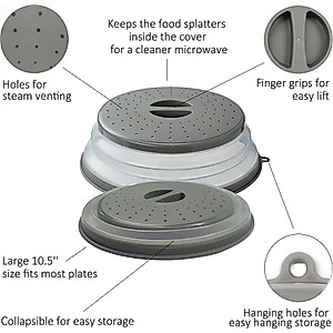 Tourvee Microwave Lid,Foldable Microwave oven Cover for Food, Safe and Free of BPA Plastic and Silicone, Multi-purpose Kitchen Tool splash cover. Can be washed with Water or Dishwasher. (Gray)