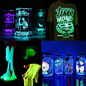 Wtrcsv Glow in The Dark Pigment Powder, 10 Color Epoxy Resin Luminous Powder Non-Toxic Safety Powder for Acrylic Paint, Slime, Nails, Resin, Concerts or DIY - 20g/0.7oz Each