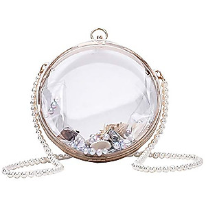 TENDYCOCO Crossbody Bag Clear Acrylic Clutch Transparent Evening Bag Round with Imitation Pearl Chain Strap for Women