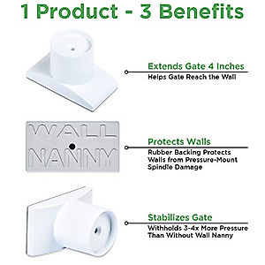 Wall Nanny Extender - 4 Inch Baby Gate Extension Guard (Made in USA) Extends Pressure Mounted Gates - Protects Walls, Stabilizes Gate, for Child, Pet Gate & Dog Gate, Protector Works on Stairs, 4 Pack