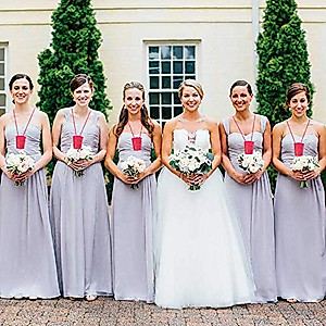 Betgod Shot Necklace,Bridal Shot Glass Necklace,Necklace Shot Glasses,Pink and White with Gold Foil for Bachelorette Party Bridal Party Necklaces 12 PCS (Red)