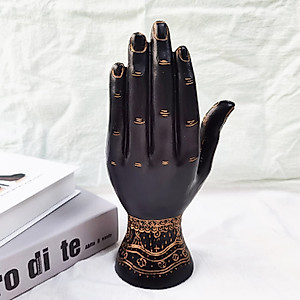 Palmistry Hand Resin Statue Telling Palm Reading, Ancient Mystical Palm with Lines and Symbols Sculpture for Palm Readers（Black）