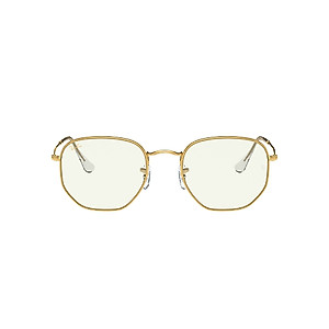 Ray-Ban Rb3548 Hexagonal Glasses, Legend Gold/Clear Blue Light Filtering, 48 mm