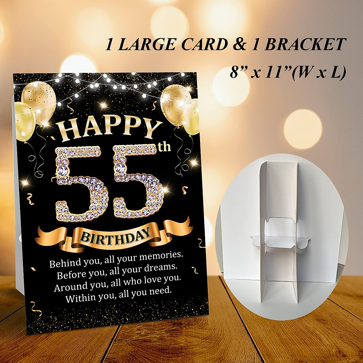 CMHIE 55th Birthday Party Signs with Paper Holder - Black Gold 55 Year Birthday Party Table Signs Decorations for Happy Birthday Party Activities Celebration Reception Table Supplies - dangold10