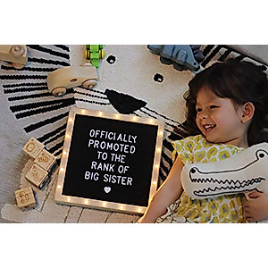 Letter Board The Original Black Felt Board with Stand, Built-in LED Lights 10 x 10 -Menu Board + Wood Frame, 340 Letters, Emojis + Cursive Words - Custom Sign Messages