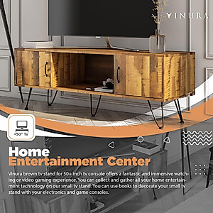 Industrial Media Console Television Stands - Particle Board and Metal TV Stand with Storage - TV & Media Furniture in Brown - TV Stand for 65 Inch TV for Living Room - Home Entertainment Center