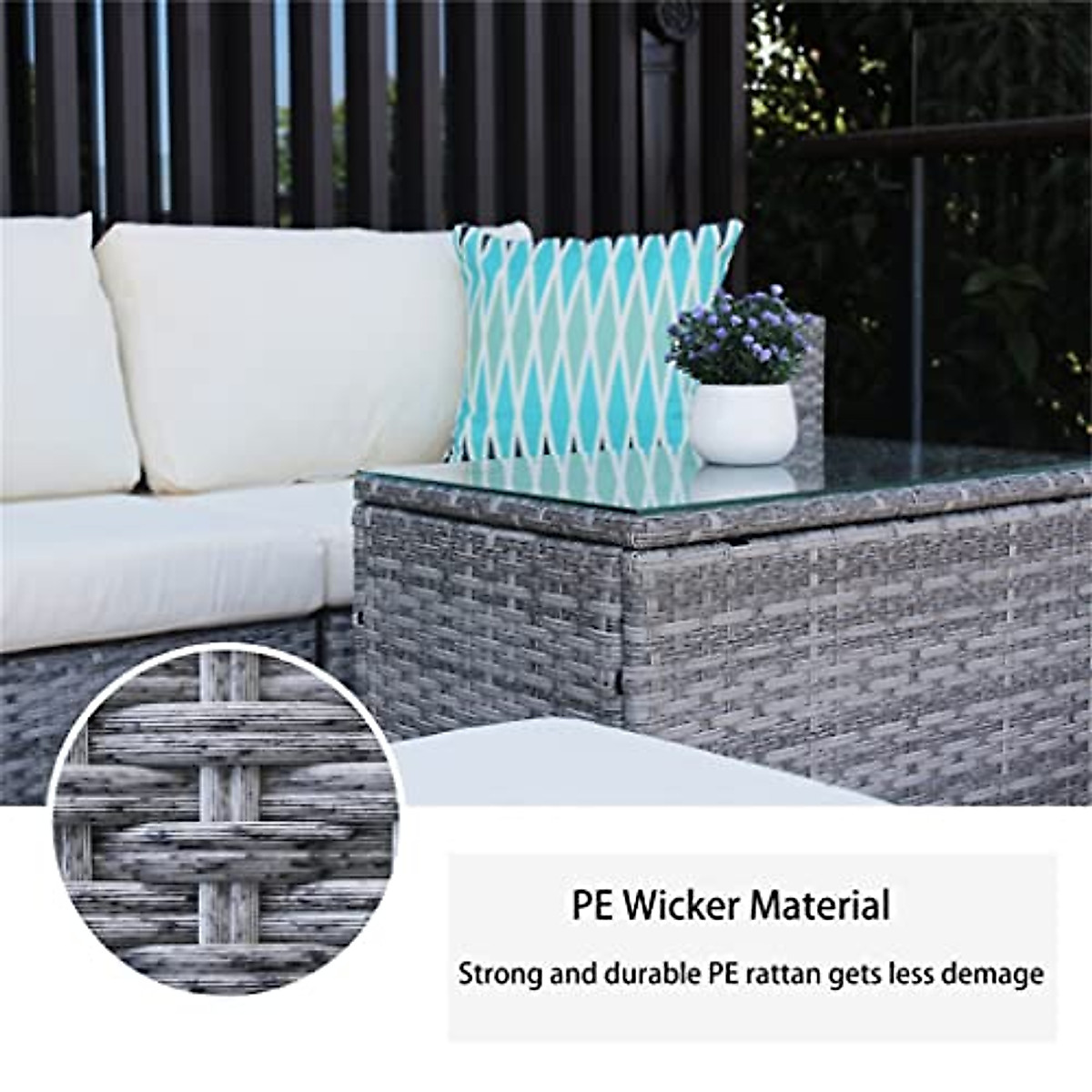 QUUL Outdoor Patio Wicker Sofa Set 5 Pieces Sofa Type Appearance General Purpose