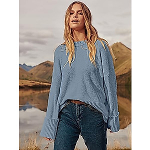 ANRABESS Women's Oversized Crewneck Long Sleeve Fuzzy Knit Casual Chunky Warm 2025 Fall Pullover Sweaters Top Trendy Outfits Grey Blue Large