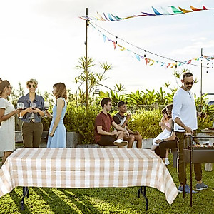 Havercamp Khaki and White Plaid Table Cover |1 Pack | 54" x 108" | Classic Plaid Collection | Great for Picnic, Barbecue, Cookout, Lumberjack Theme, Playground