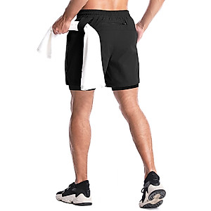 Aolesy Men’s 2 in 1 Running Shorts 5 Inch Workout Gym Athletic Shorts for Men Quick Dry Lightweight Training Shorts with Pockets Black
