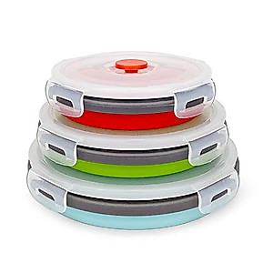 CARTINTS Round Collapsible Bowls with Lids, Reusable Silicone Food Storage Containers, 3Pack 500-800-1200ML, Stackable Space Saving, Microwave and Freezer Safe, Meal Prep Container