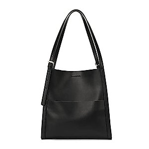 Aiwanning Genuine Leather Bucket Handbags for Women Tote Shoulder Bag Hobo Bag Purses (Black)