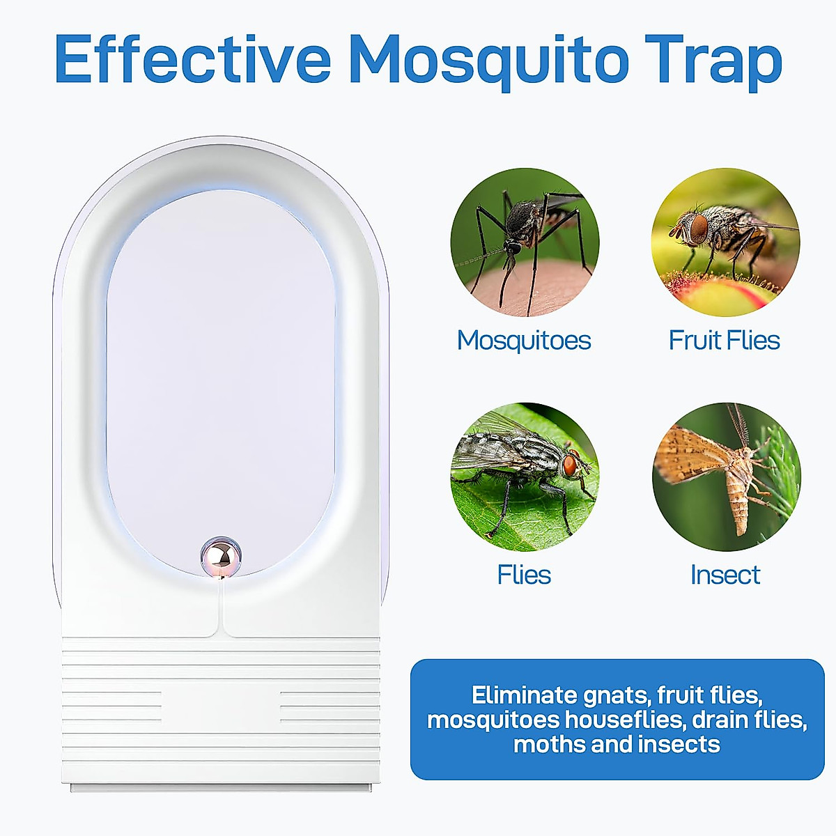 Flying Insect Trap, Insect Catcher, Indoor Fly Trap，Plug-in Bug Light Trap for Fruit Flies, Gnats and Houseflies (1 Device+5 Refills)