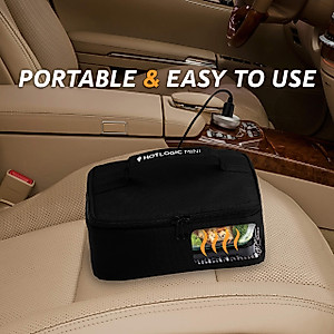 HOTLOGIC Mini Portable Electric Lunch Box Food Heater with Glass Container - Food Warmer and Heated Lunch Box for Adults Car/Home - Cook, Reheat, and Keep Your Food Warm - BLACK - 12V