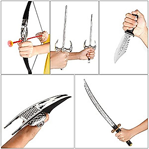 Liberty Imports Ninja Warrior Bow and Arrow Archery Set with Katana Sword, Sai, Melee Toy Weapons for Kids Pretend Role Play Equipment, Cosplay, Costume Accessories