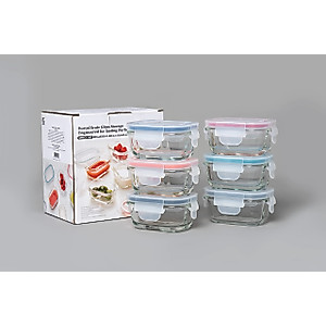 GENICOOK Borosilicate Glass Small Baby-Size Meal and Food Storage Containers, Rectangular Shape - 12 pc Set (6 Containers - 6 Matching Lids)