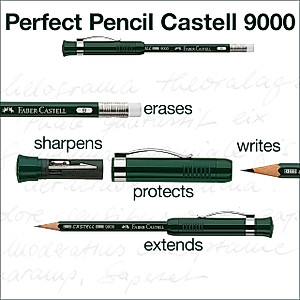 Faber-Castell Perfect Pencil Castell 9000 and 3 Count Pencil Refill - #2 Lead Pencil, Sharpener and Pencil Extender (Pack of 1)