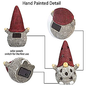 Jy.Cozy Garden Gnome Statue - Resin Dwarf Figurines Solar Led Lights, Outdoor Spring Decorations for Patio Yard Lawn Porch, Handmade Ornament Gift