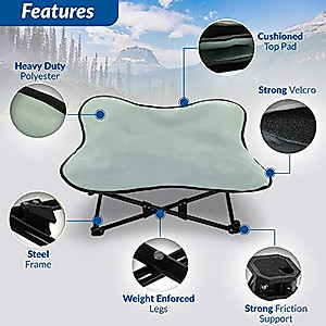 Portable Elevated Dog Bed | Folding Pet Cot for Indoor, Outdoor, Traveling, Camping | Fold Up Steel Frame with Padded Cushion Canopy | Raised Travel Lounger for Large, Small, Dogs, Cats, up to 100 lb.