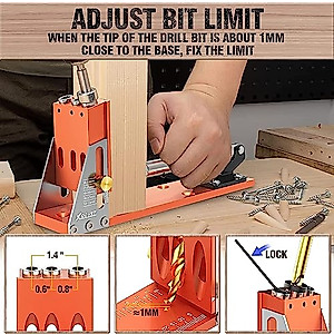 XDOVET Pocket Hole Jig Kit, Professional and Upgraded All-Metal Pocket Screw Jig